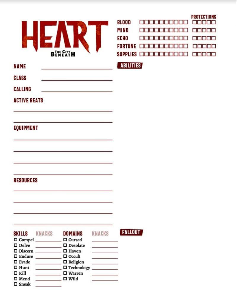 Heart Character Sheet - Rowan, Rook and Decard