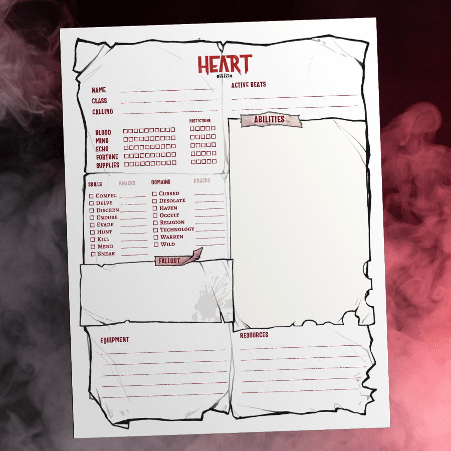 Heart Character Sheet - Rowan, Rook and Decard