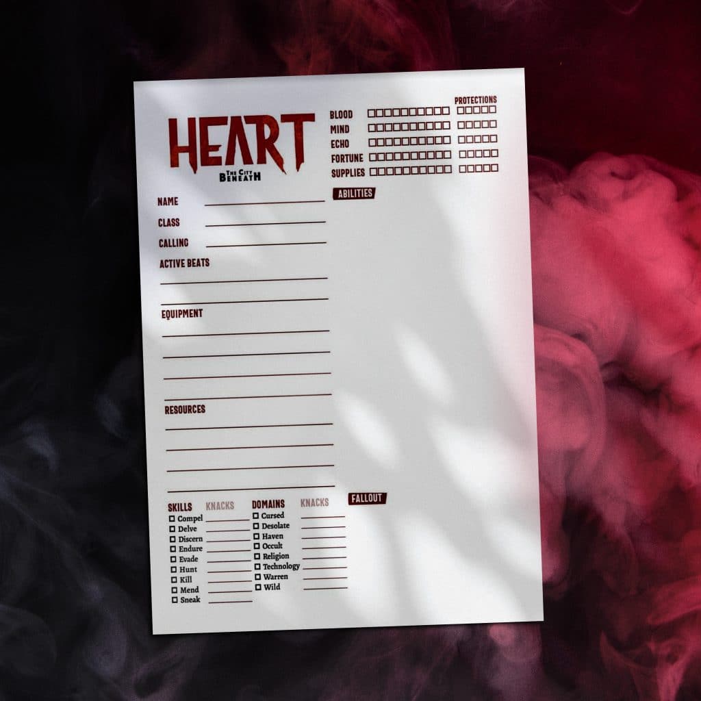 Heart Character Sheet - Rowan, Rook and Decard