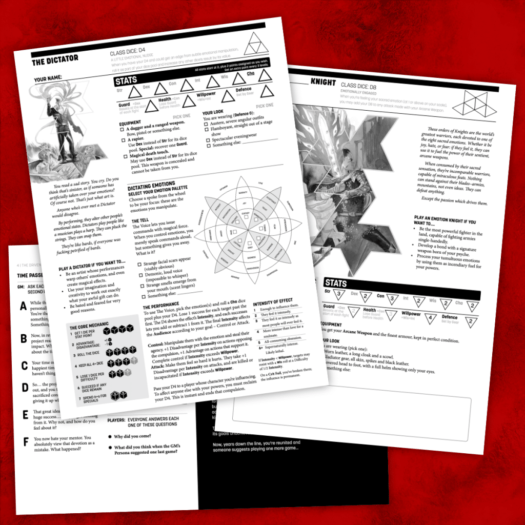 DIE RPG Character Sheets - Rowan, Rook and Decard